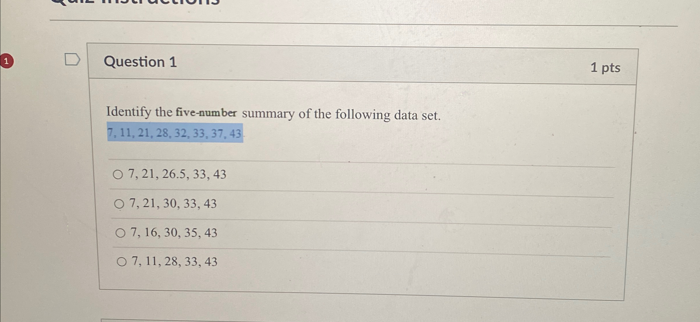 Solved (1)Question 11 ﻿ptsIdentify the five-number summary | Chegg.com