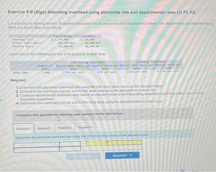 Solved Exercise 4-9 (Algo) Allocating overhead using | Chegg.com