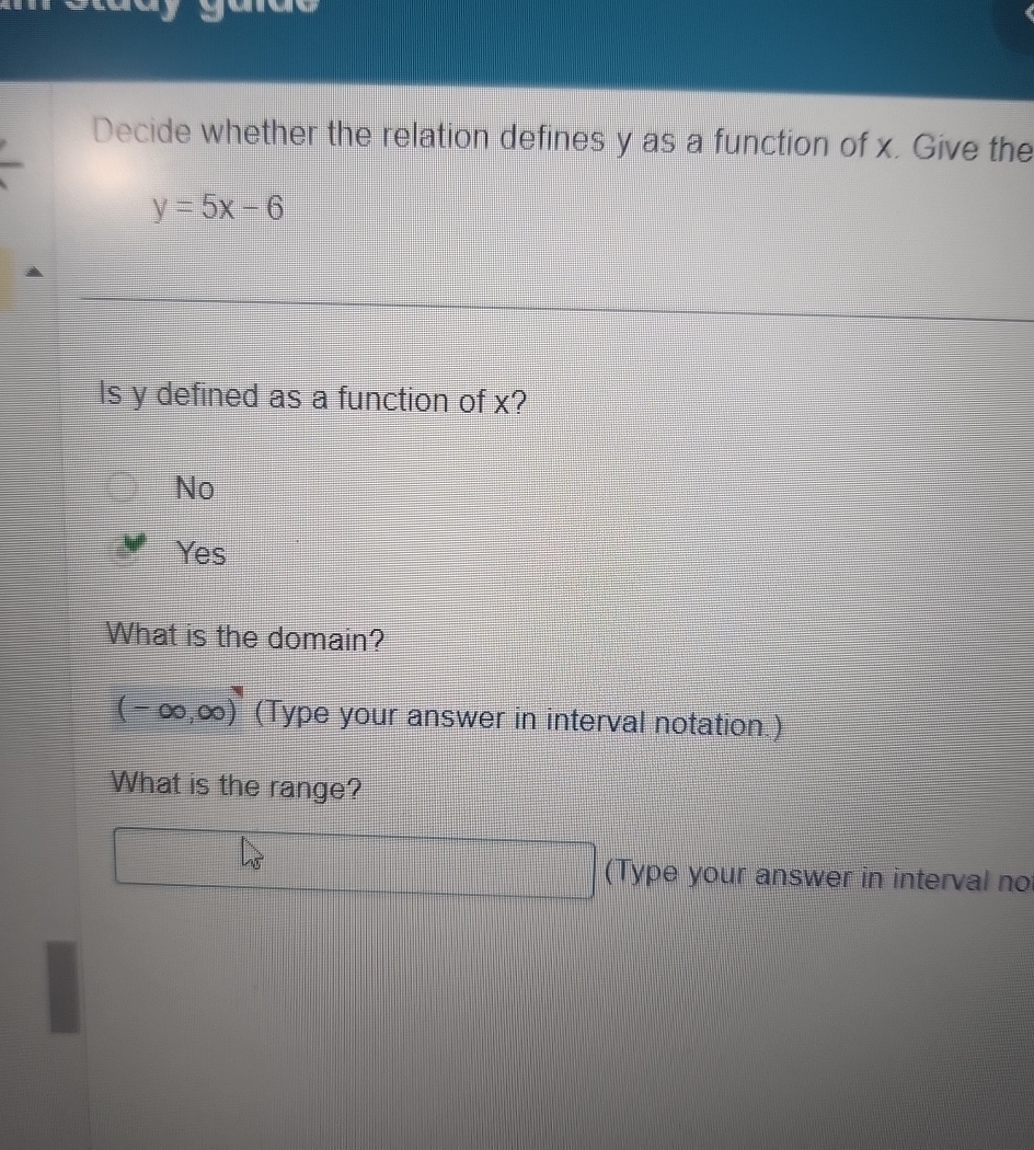 Solved Decide whether the relation defines y ﻿as a function | Chegg.com