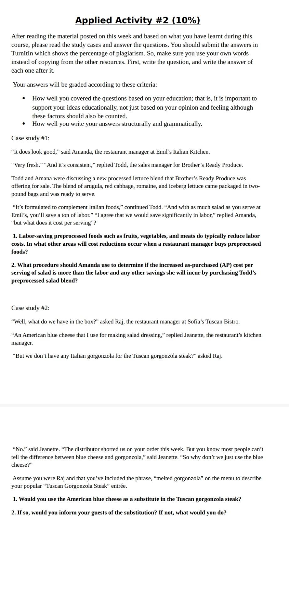 Solved Applied Activity #2 (10%) After reading the material | Chegg.com