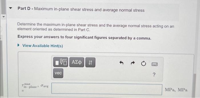 Solved Principal Stresses And Maximum In Plane Shear Stress