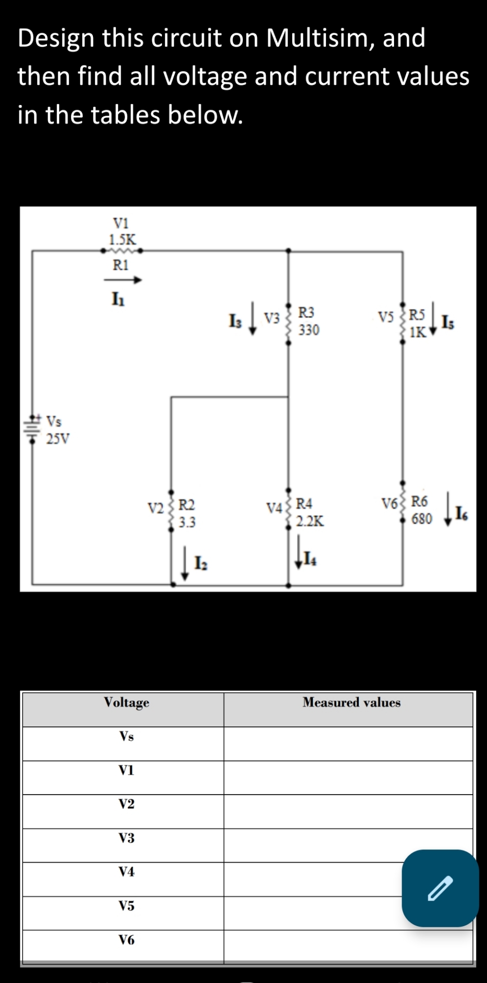 Solved Design this circuit on Multisim, and then find all | Chegg.com