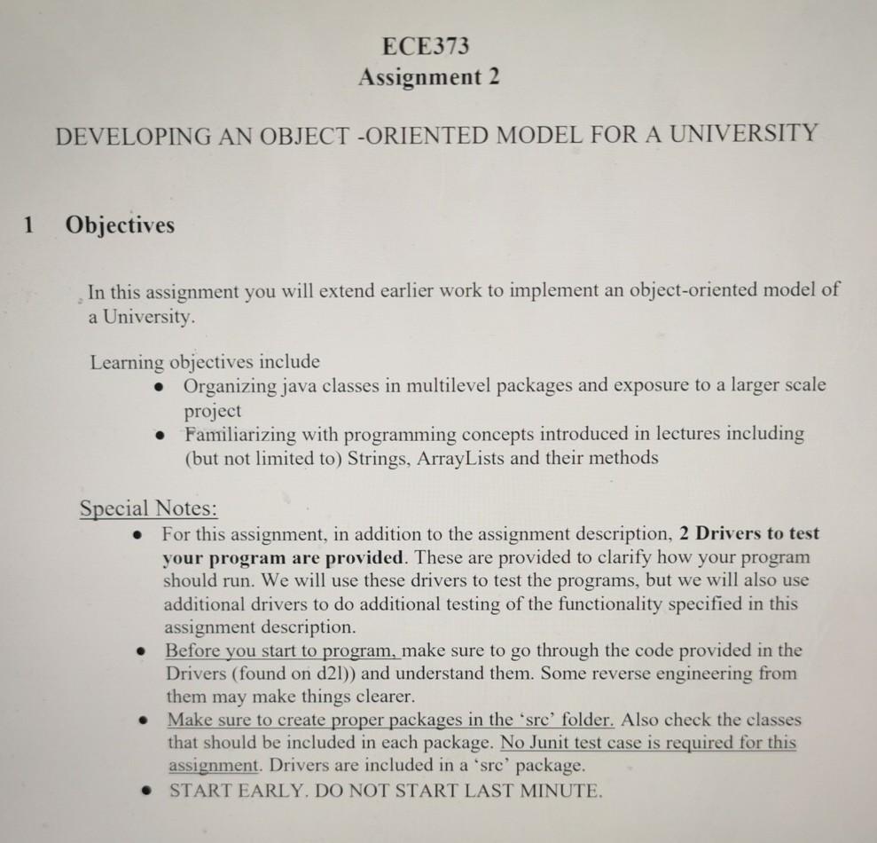 ECE373 Assignment 2 DEVELOPING AN OBJECT-ORIENTED | Chegg.com