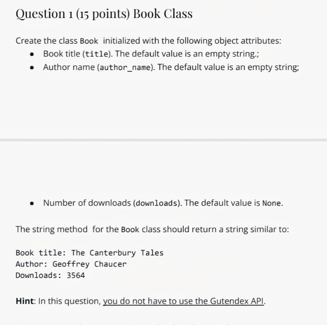 Solved Question 1 ﻿Book ClassCreate the class Book | Chegg.com
