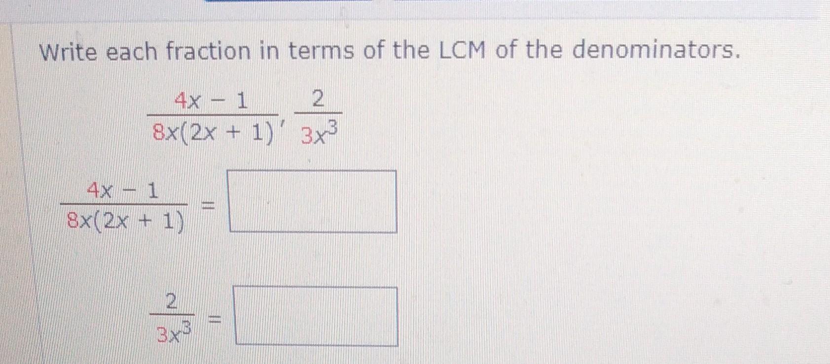 Solved Write each fraction in terms of the LCM of the | Chegg.com