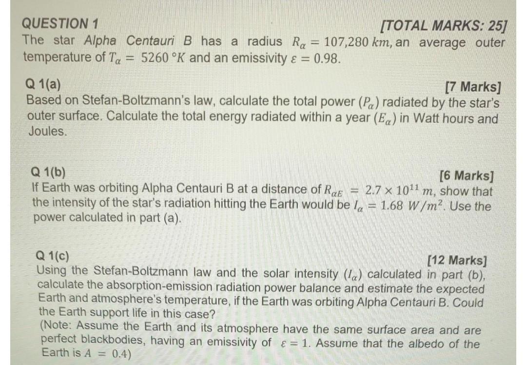 Solved QUESTION 1 [TOTAL MARKS: 25] The star Alpha Centauri | Chegg.com