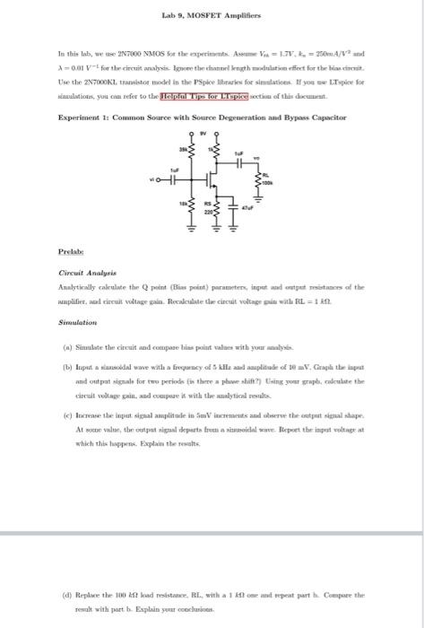 Solved Experiment 11 Common Source with Source Degemeration | Chegg.com