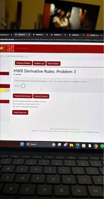 Solved HW8 Derivative Rules: Problem 3 (1) point) y(x)= Kour | Chegg.com