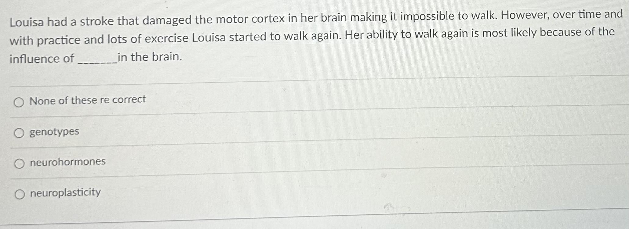Solved Louisa had a stroke that damaged the motor cortex in | Chegg.com