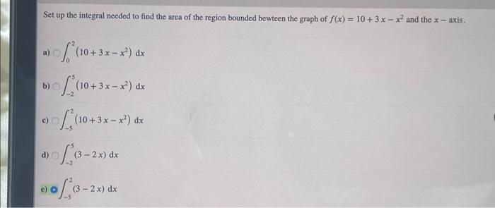 Solved Set up the integral needed to find the area of the | Chegg.com