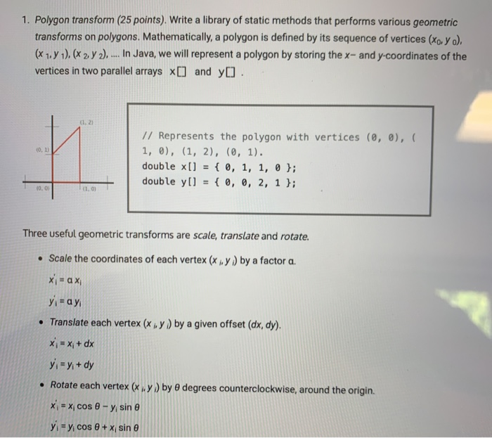 Solved 1. Polygon transform (25 points). Write a library of | Chegg.com