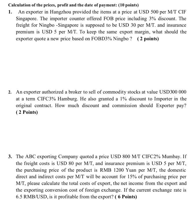 Calculation of the prices, profit and the date of | Chegg.com