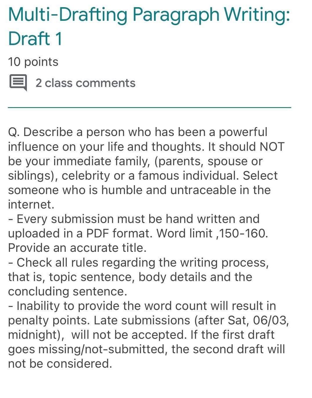 Solved Multi-Drafting Paragraph Writing: Draft 1 10 points E | Chegg.com