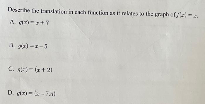Solved Describe the translation in each function as it | Chegg.com