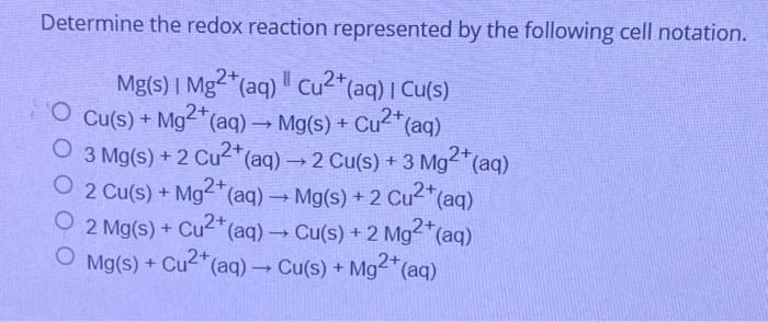Solved Determine The Redox Reaction Represented By The