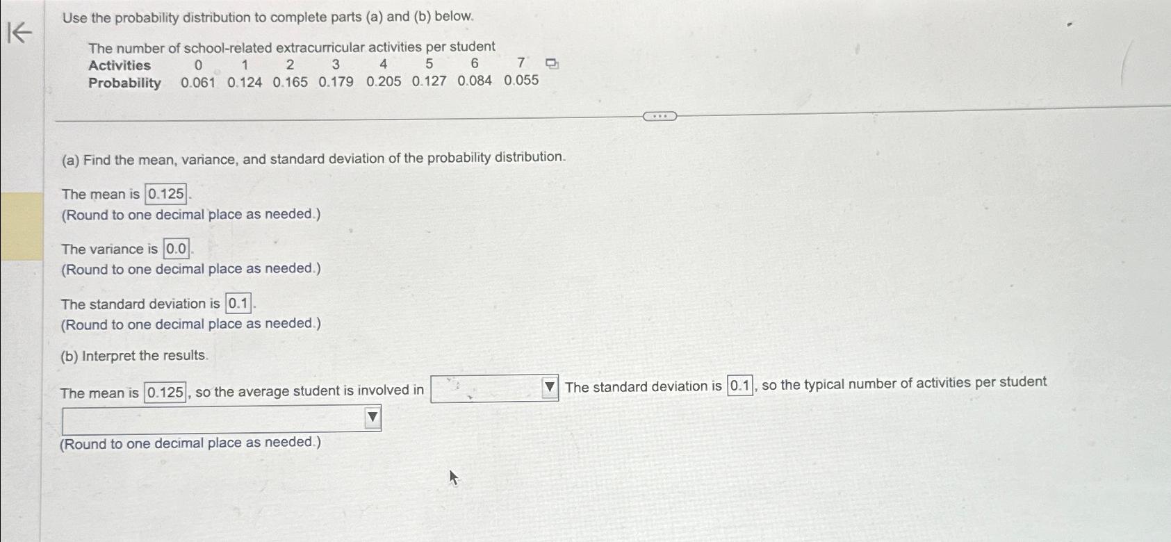 Solved Use the probability distribution to complete parts | Chegg.com