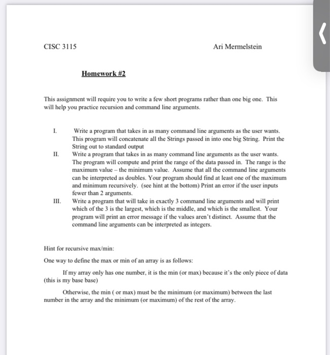 Solved s CISC 3115 Ari Mermelstein Homework #2 This | Chegg.com