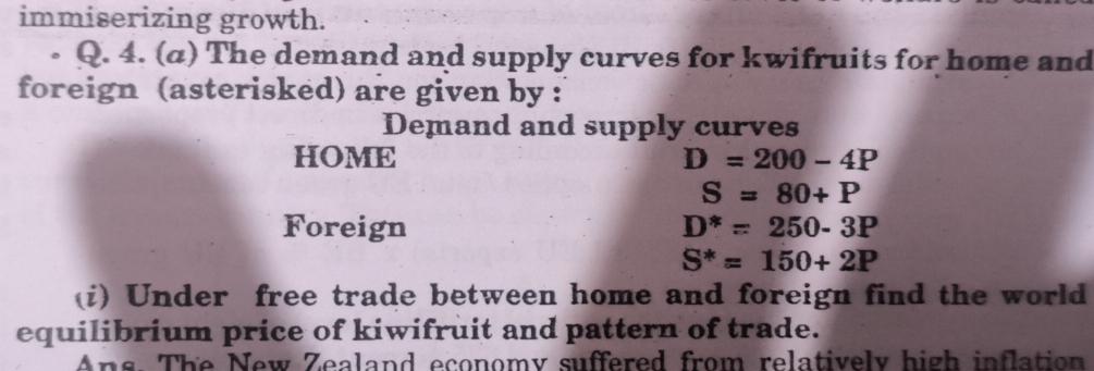 Solved immiserizing growth.Q. 4. (a) ﻿The demand and supply | Chegg.com