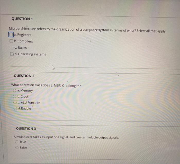Solved QUESTION 1 Microarchitecture refers to the | Chegg.com