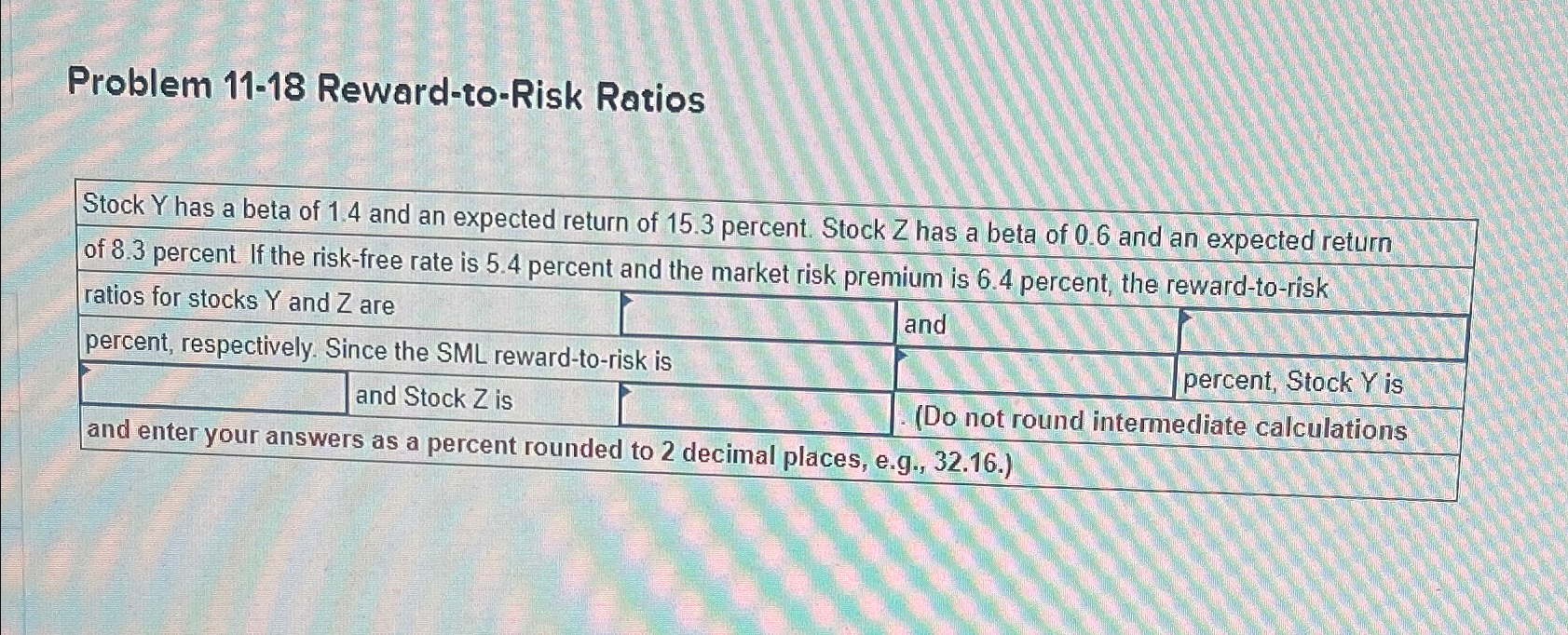 Solved Problem 11-18 ﻿Reward-to-Risk Ratios | Chegg.com