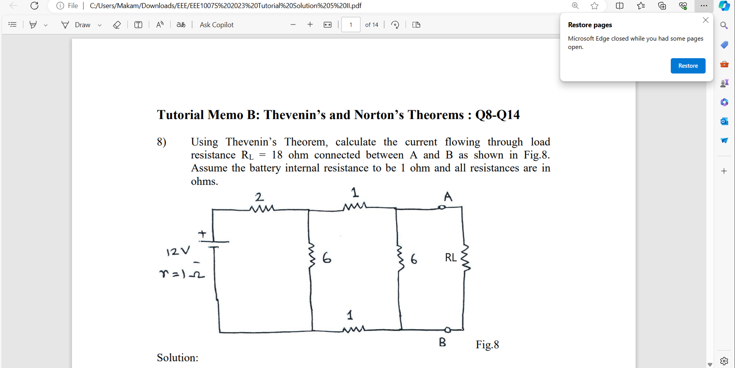 Solved Tutorial Memo B: Thevenin's and Norton's Theorems : | Chegg.com