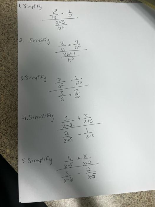 Solved 1. Simplify 2. Simplify 3. Simplify ex 18 -½ 5. | Chegg.com Solved 1. Simplify 2. Simplify 3. Simplify ex 18 -½ 5. | Chegg.com