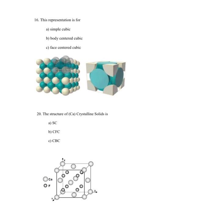 Solved 16. This representation is for a) simple cubic b) | Chegg.com