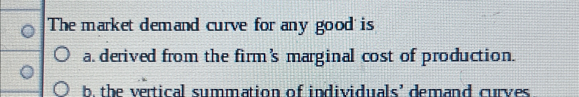 Solved The market demand curve for any good isa. ﻿derived | Chegg.com
