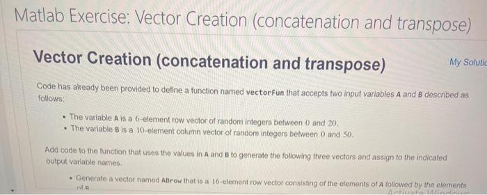 Solved Matlab Exercise Vector Creation Concatenation And 9372