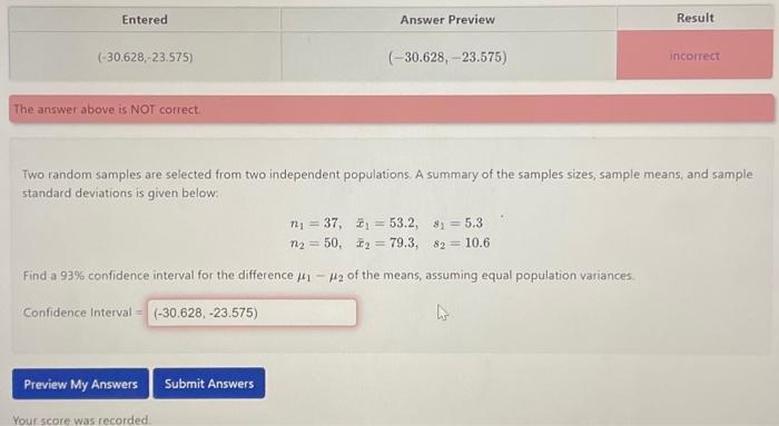 Solved Two random samples are selected from two independent | Chegg.com