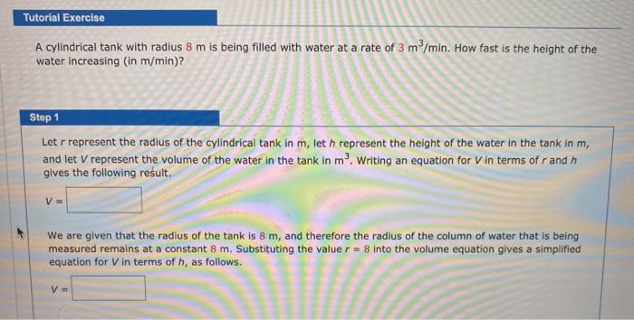 Solved Tutorial Exercise A cylindrical tank with radius 8 m | Chegg.com