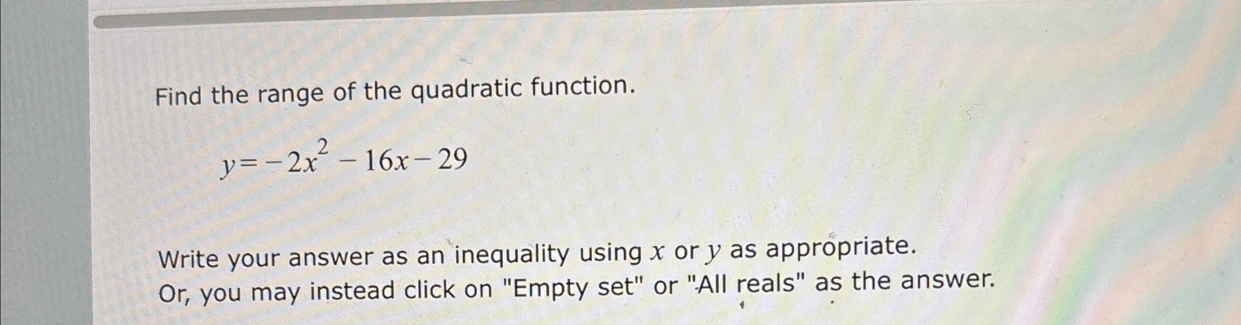 Solved Find the range of the quadratic | Chegg.com