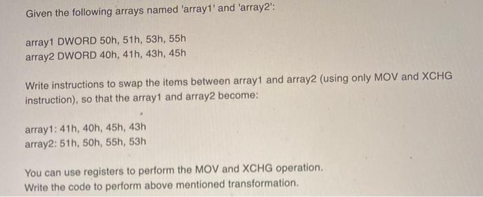 Solved Given The Following Arrays Named Array1 And 