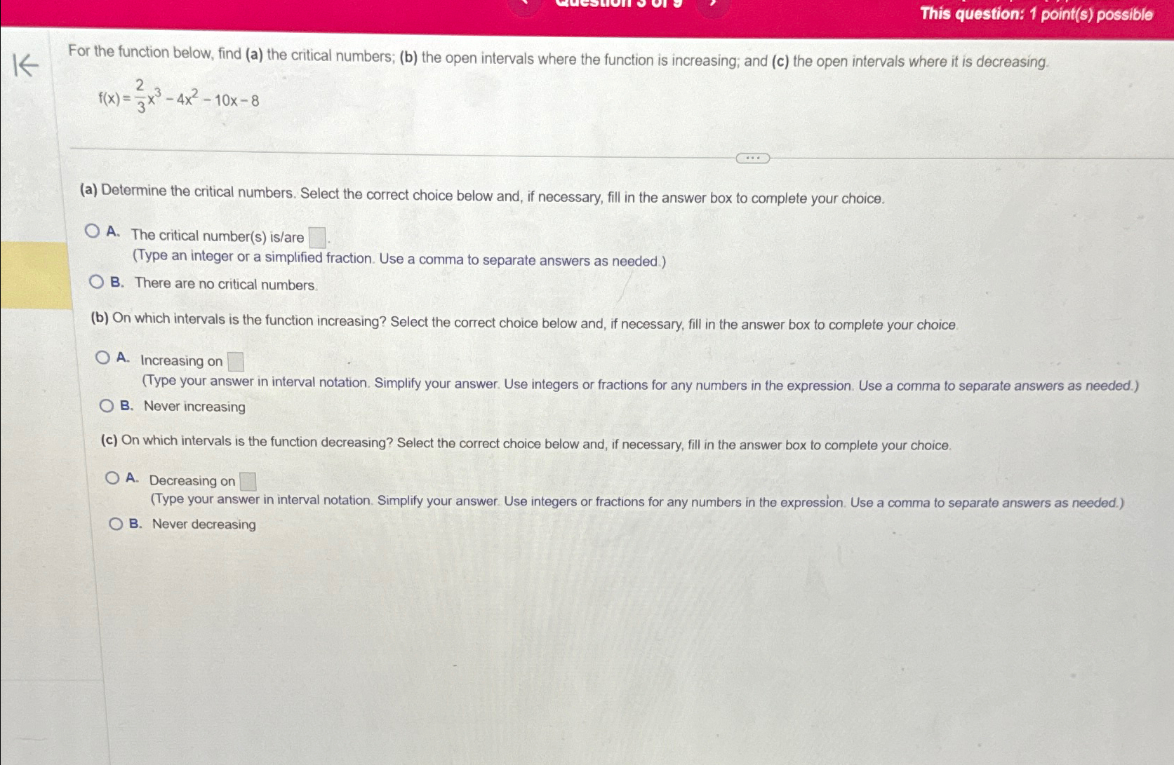 Solved This question: 1 ﻿point(s) ﻿possibleFor the function | Chegg.com