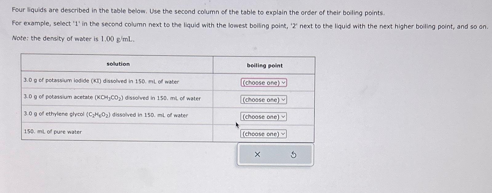 Solved Four liquids are described in the table below. Use | Chegg.com