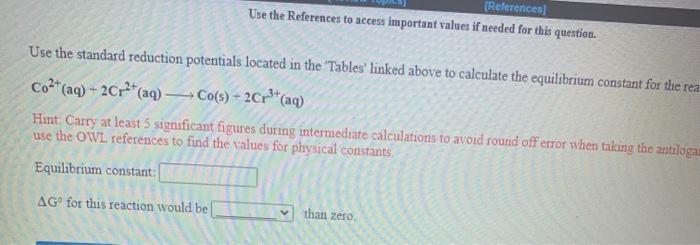 Solved (References) Use the References to access important | Chegg.com