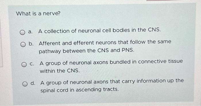 Solved What is a nerve? a. A collection of neuronal cell | Chegg.com