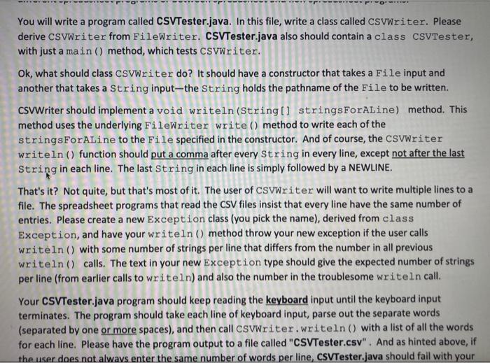 Solved You will write a program called CSVTester.java. In | Chegg.com