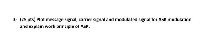 3- (25 pts) Plot message signal, carrier signal and | Chegg.com
