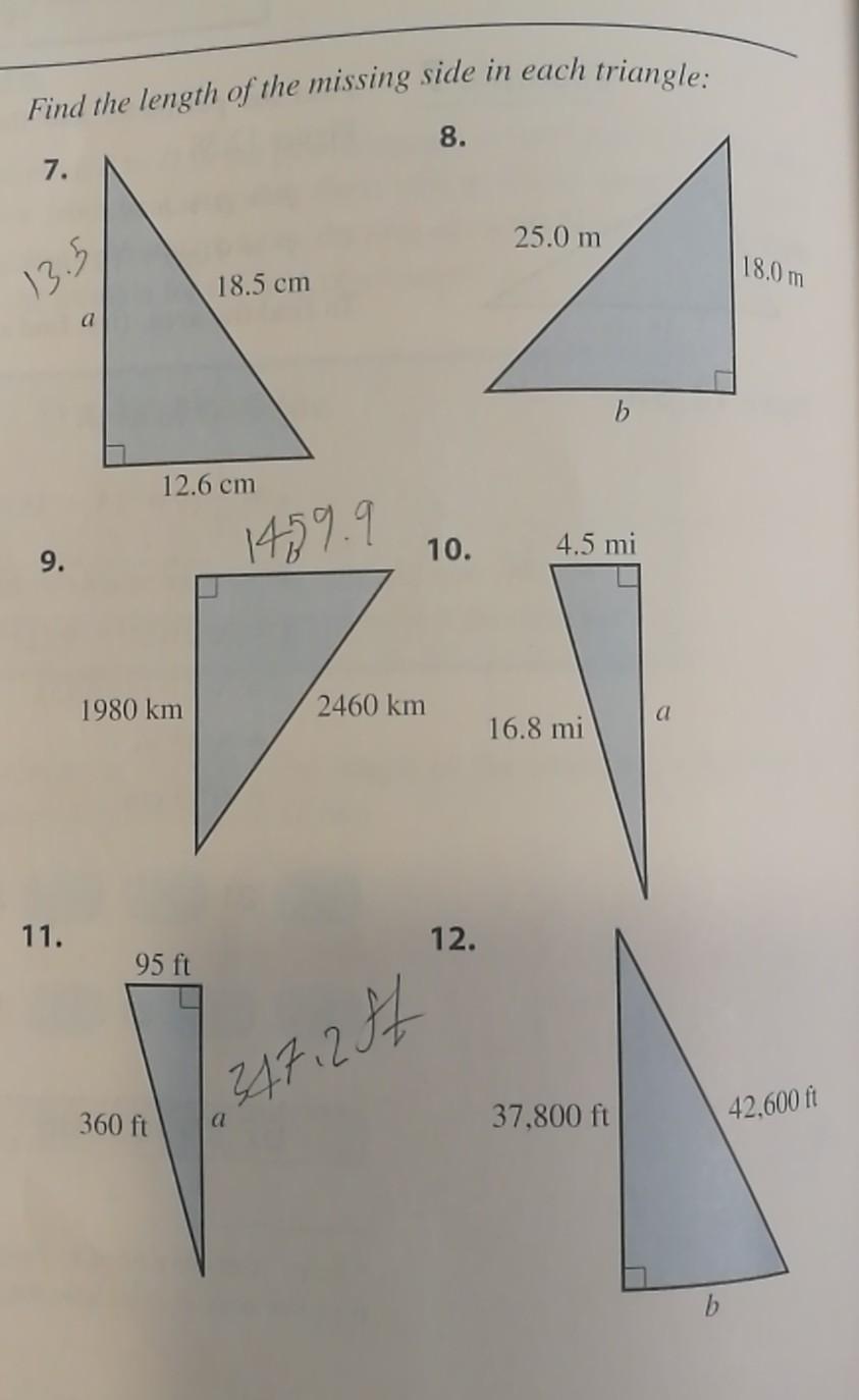 Solved Find the length of the missing side in each triangle: | Chegg.com