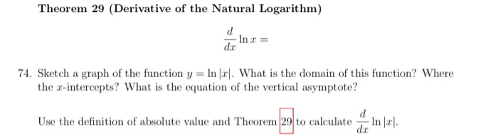 Solved Theorem 29 (Derivative of the Natural Logarithm) In x | Chegg.com