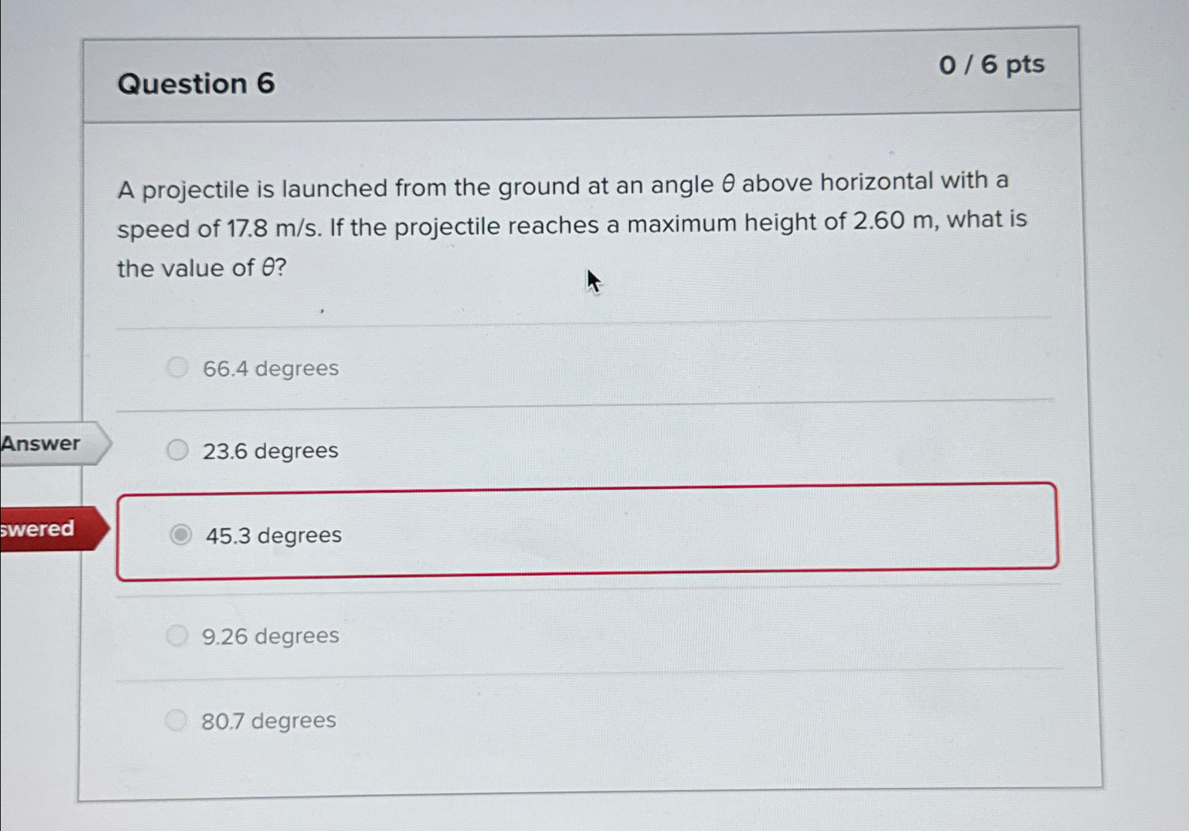 Solved Question 606 ﻿ptsA projectile is launched from the | Chegg.com