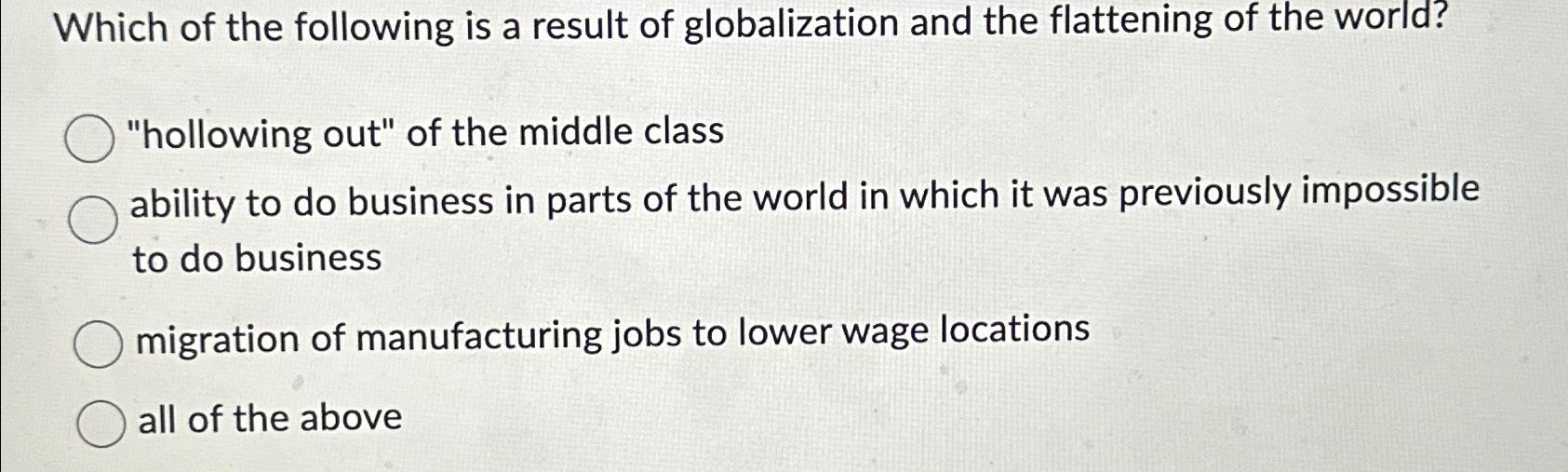 Solved Which of the following is a result of globalization | Chegg.com