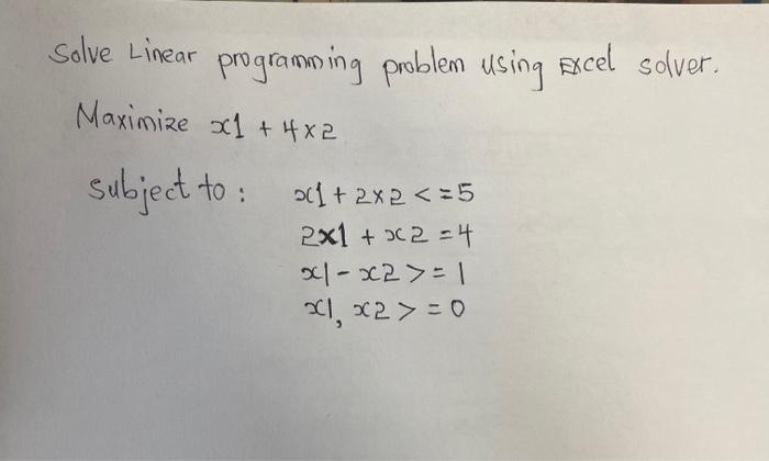 Solved Solve Linear programming problem using Excel solver. | Chegg.com