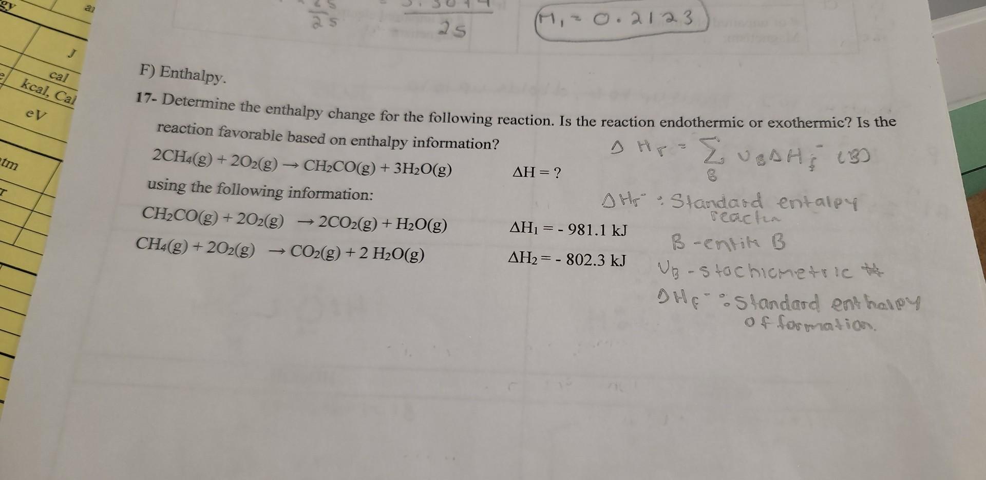 Solved F) Enthalpy. 17- Determine the enthalpy change for | Chegg.com