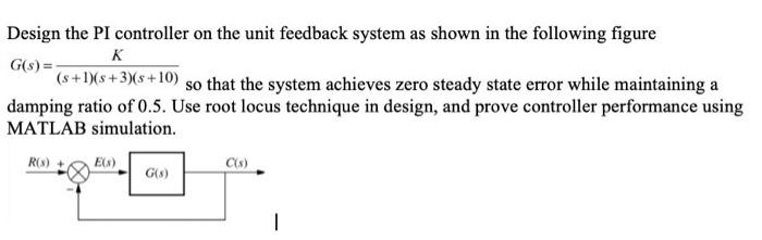 Solved Design the PI controller on the unit feedback system | Chegg.com