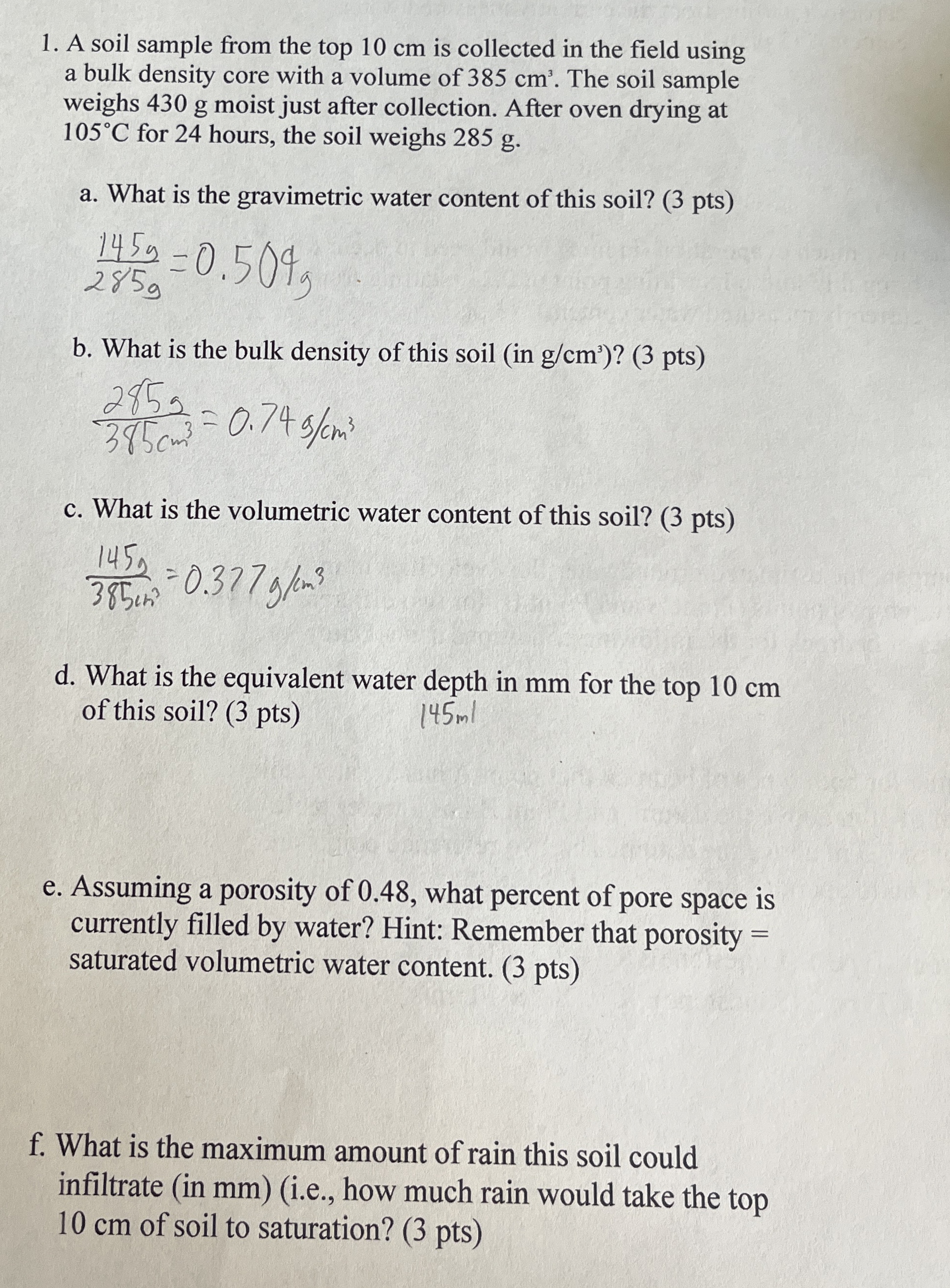 Solved A soil sample from the top 10 ﻿cm is collected in the | Chegg.com