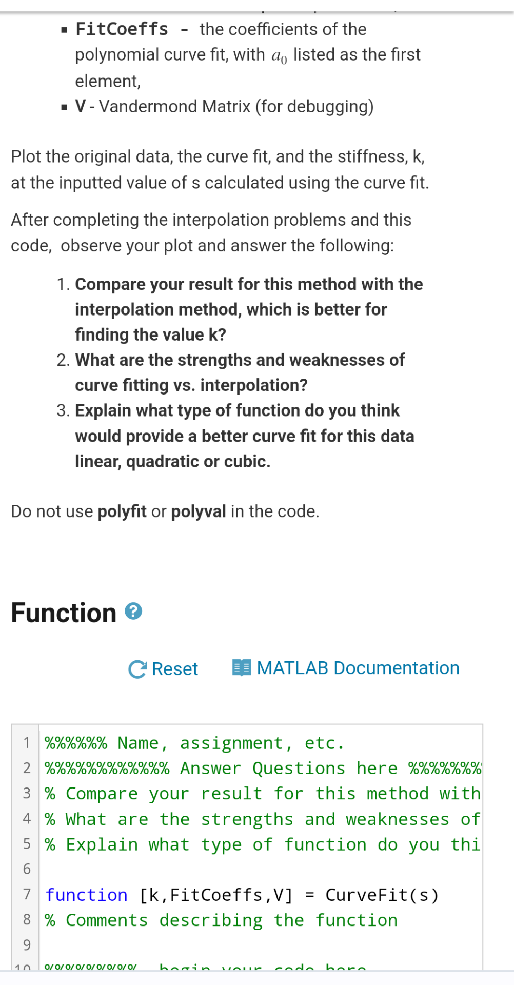 2.8 Quadratic Curve Fit Using Linear Regression: | Chegg.com