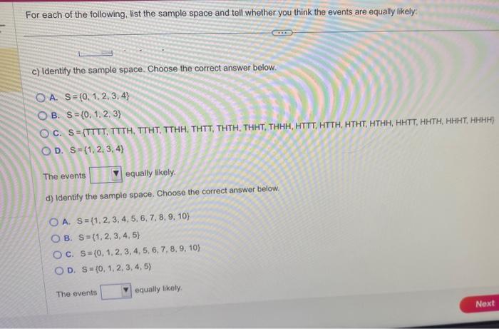 Solved For each of the following, list the sample space and | Chegg.com
