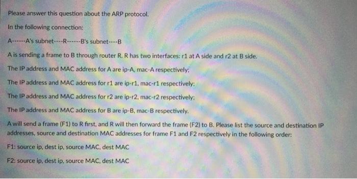 Solved Please answer this question about the ARP protocol. | Chegg.com